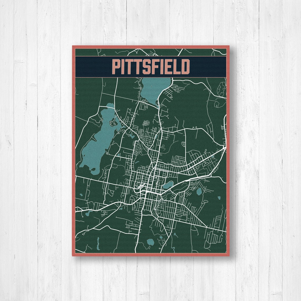 Pittsfield Massachusetts Street Map Hanging Canvas Map of | Etsy