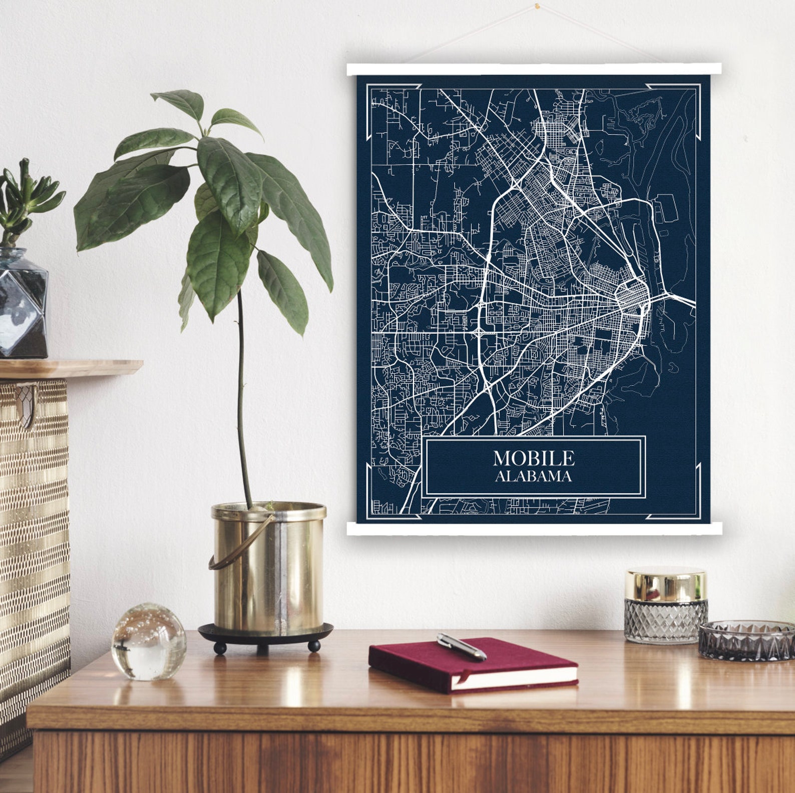 Mobile Alabama Blueprint Street Map Hanging Canvas Map of - Etsy