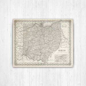 Ohio Antique State Map Print | Ohio Canvas Map Art | Printed ...