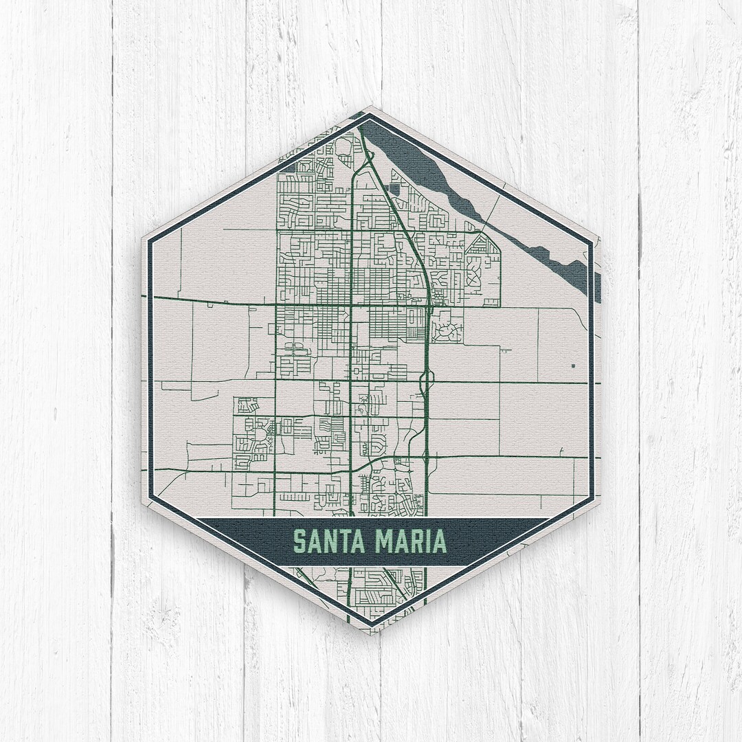 Santa Maria California Hexagon Canvas Map, Hexagon Canvas, Travel ...
