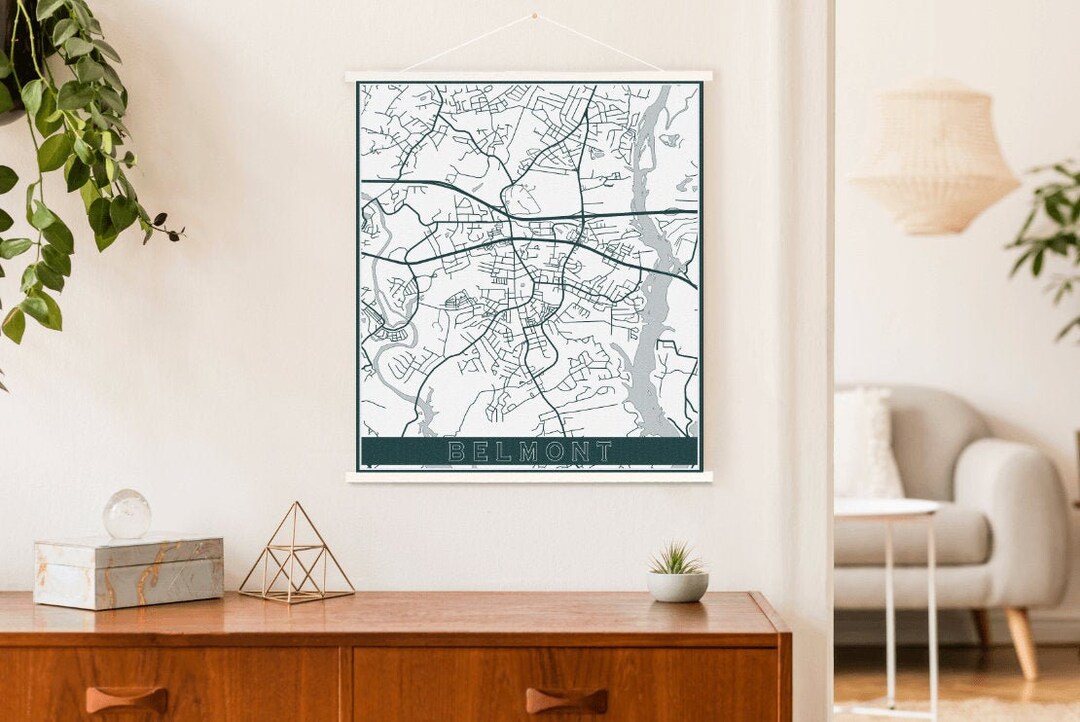 Belmont North Carolina Street Map Print | Hanging Canvas Map of Belmont ...