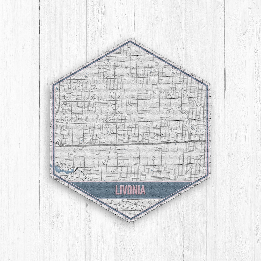 Livonia Michigan Street Map, Livonia Michigan Hexagon, Gray and Blue ...