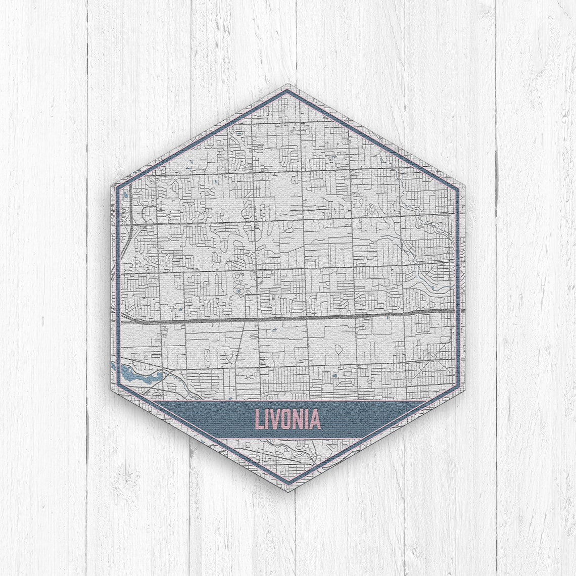 Livonia Michigan Street Map Livonia Michigan Hexagon Gray - Etsy