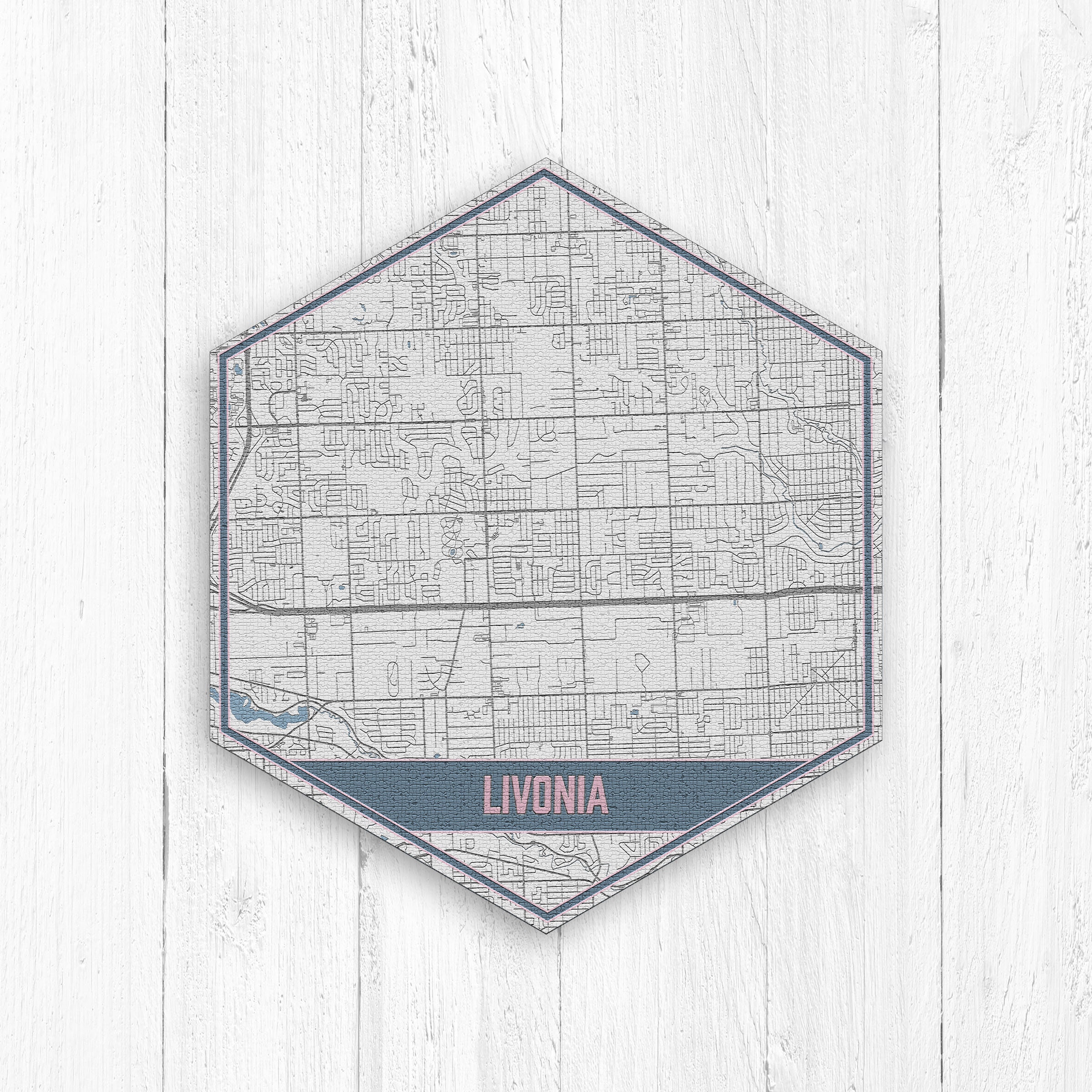 Livonia Michigan Street Map, Livonia Michigan Hexagon, Gray and Blue ...