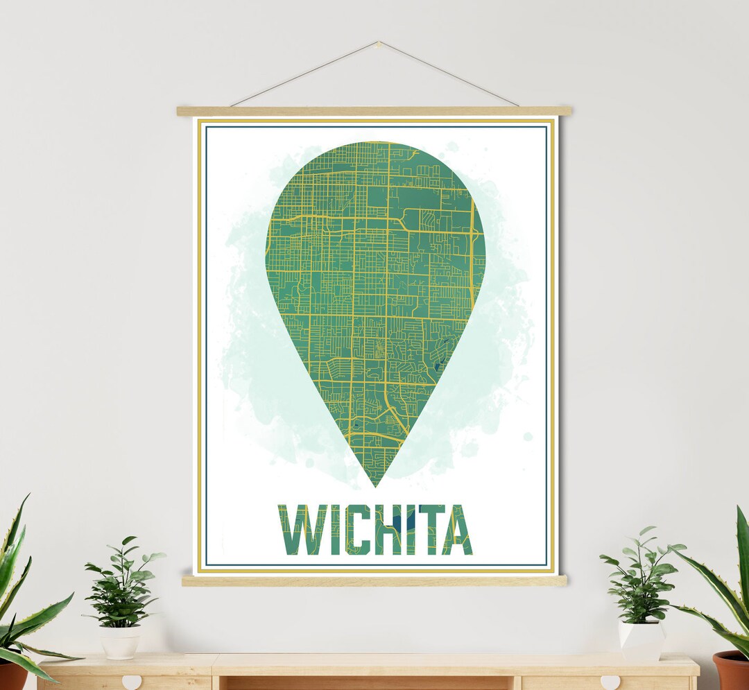 Wichita Kansas Street Map Marker | Hanging Canvas Map of Wichita ...