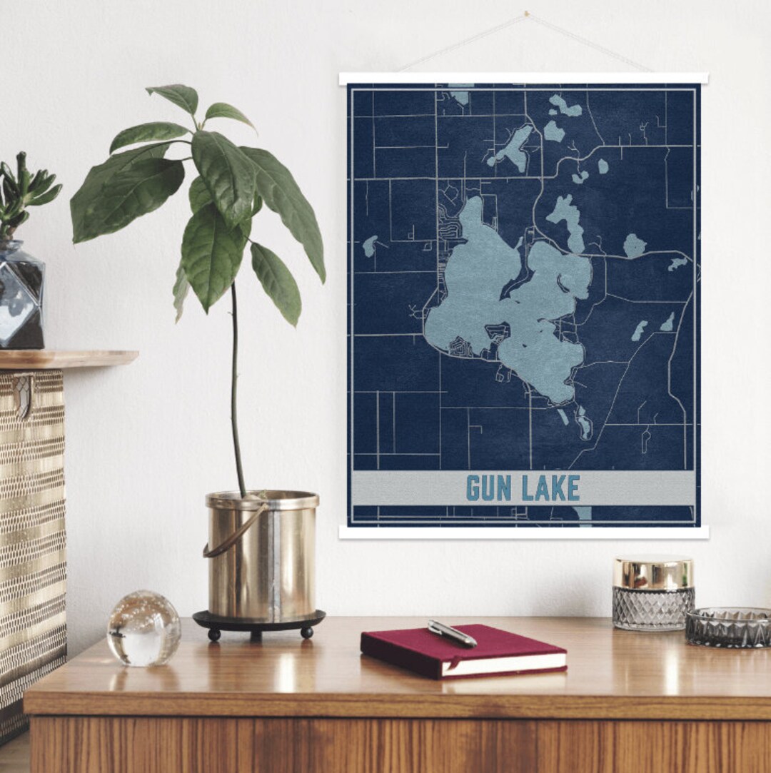 Gun Lake Michigan Map Print | Gun Lake Magnetic Poster Frame | Printed ...
