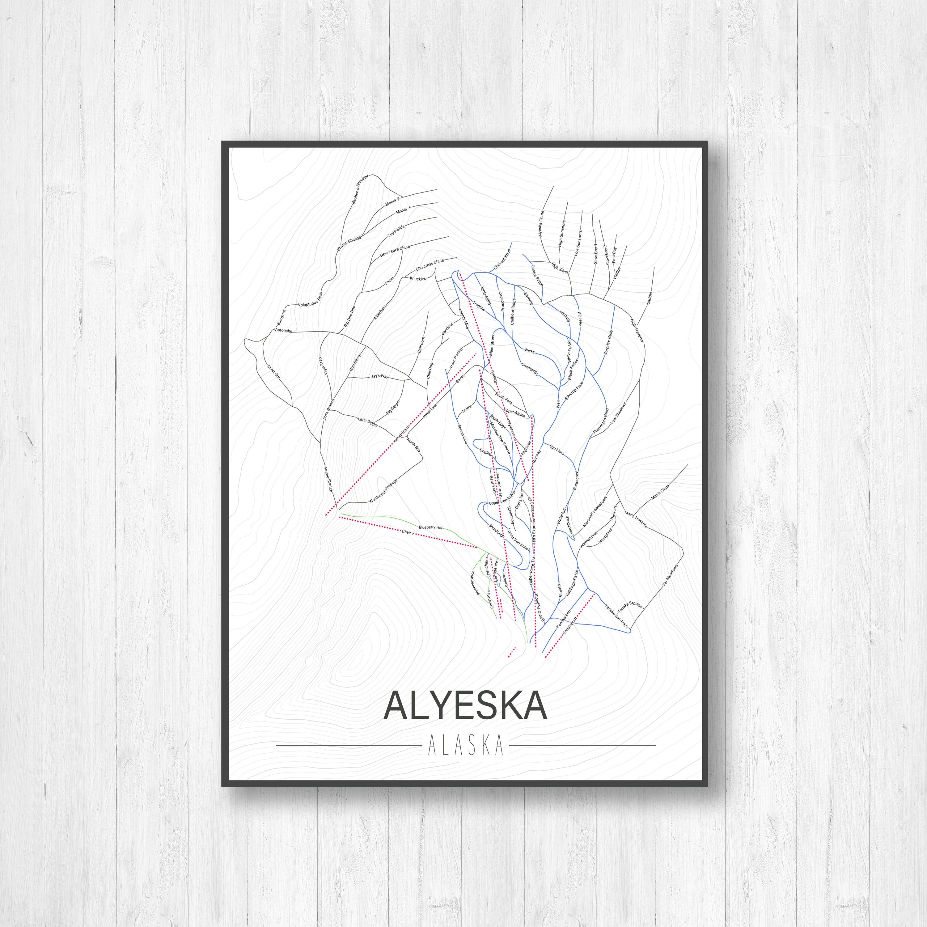 Alyeska Alaska Ski Trail Map | Hanging Canvas of Alyeska Ski Trail ...