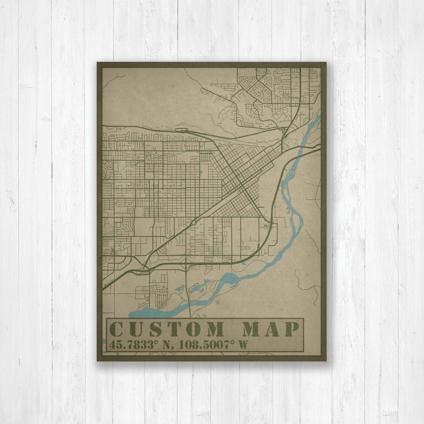 Custom Weathered Green Street Map by Printed Marketplace - Etsy