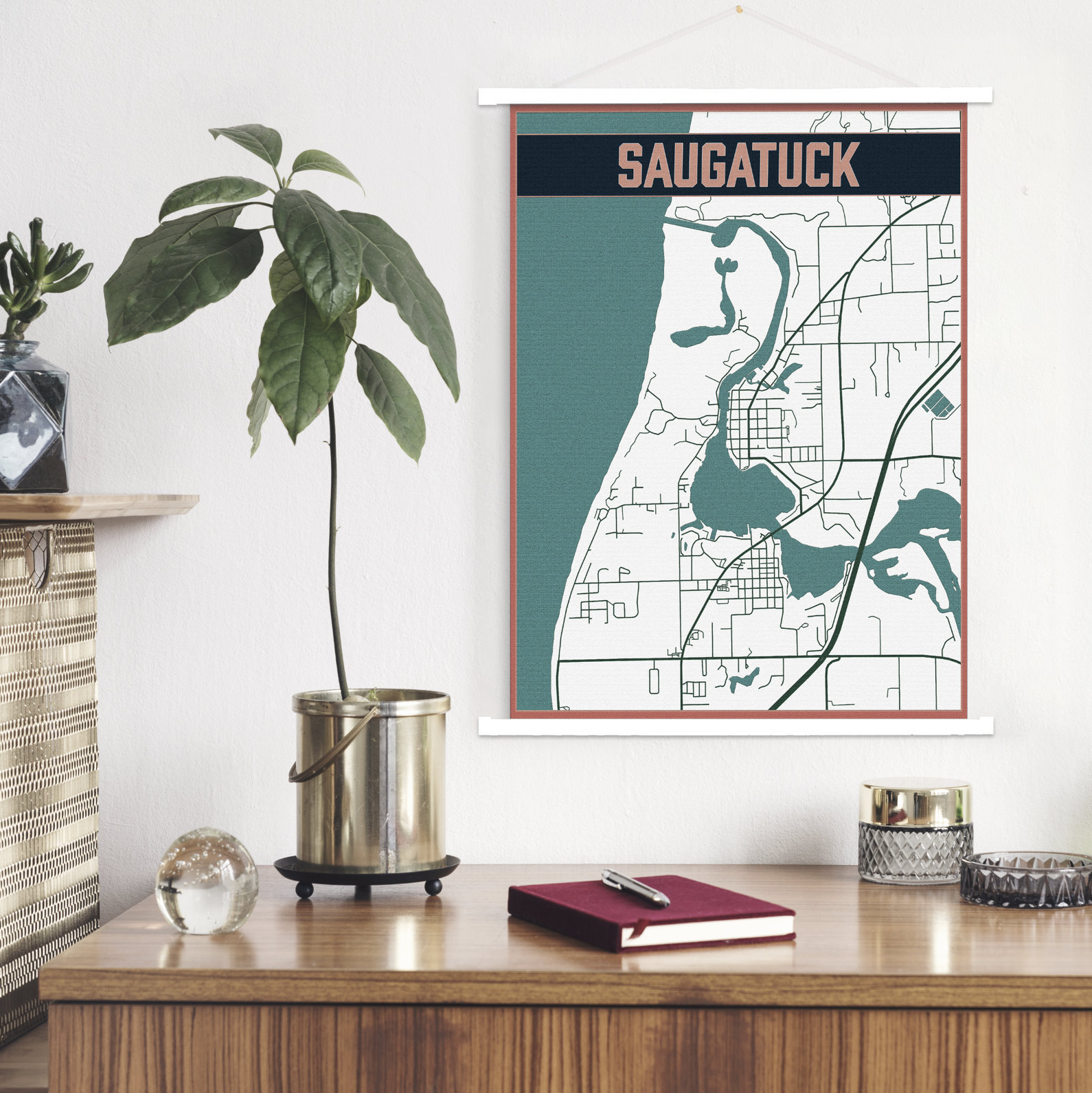 Saugatuck Michigan Street Map Hanging Canvas Map of - Etsy