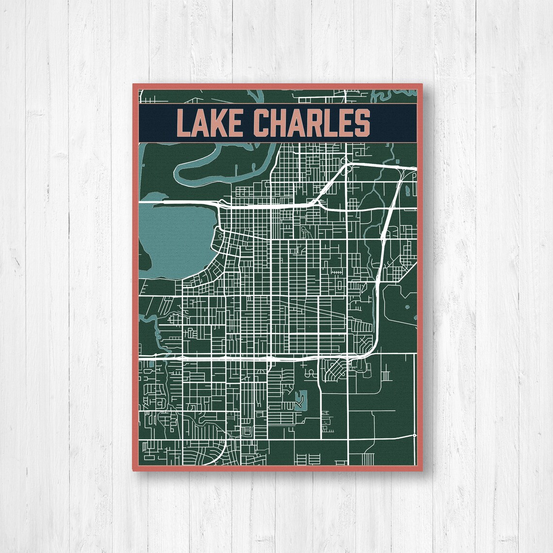Lake Charles Louisiana City Street Map Hanging Canvas Map of - Etsy