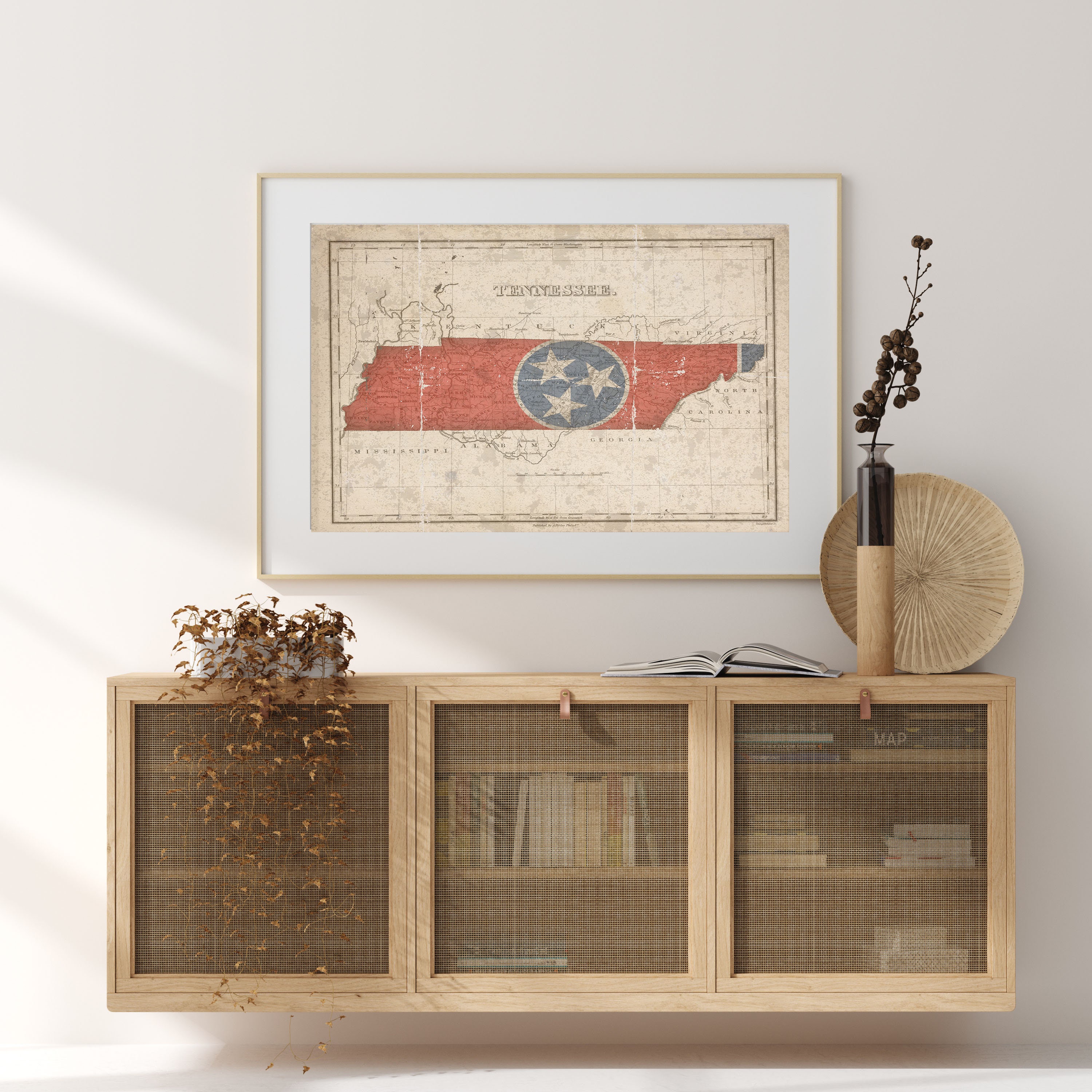 Tennessee Vintage State Flag Map Print Tennessee Hanging | Etsy