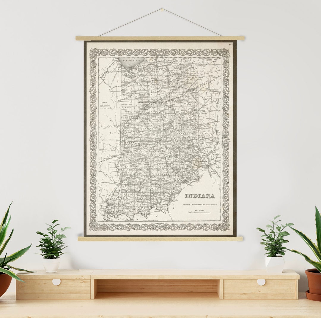 Indiana Antique State Map Print | Indiana Canvas Map Art | Printed ...