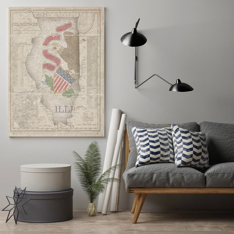 Illinois Vintage State Flag Map Print Illinois Hanging | Etsy