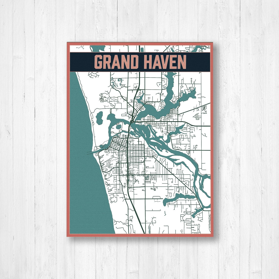 Grand Haven Michigan Street Map Hanging Canvas Map of Grand - Etsy