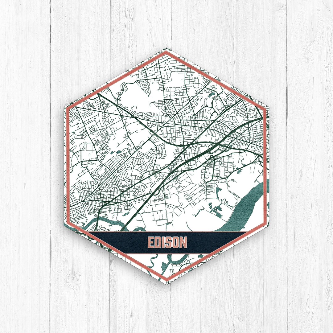 Edison New Jersey Map Hexagon Canvas by Printed Marketplace - Etsy