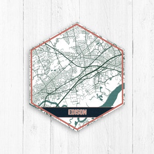 Edison New Jersey Map Hexagon Canvas by Printed Marketplace - Etsy