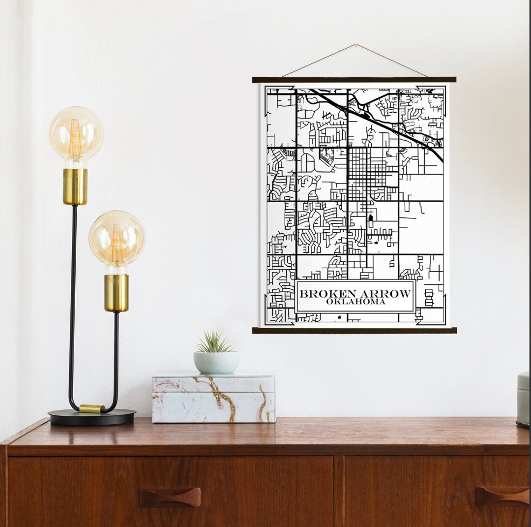 Broken Arrow Oklahoma Street Map | Hanging Canvas Map of Broken Arrow ...