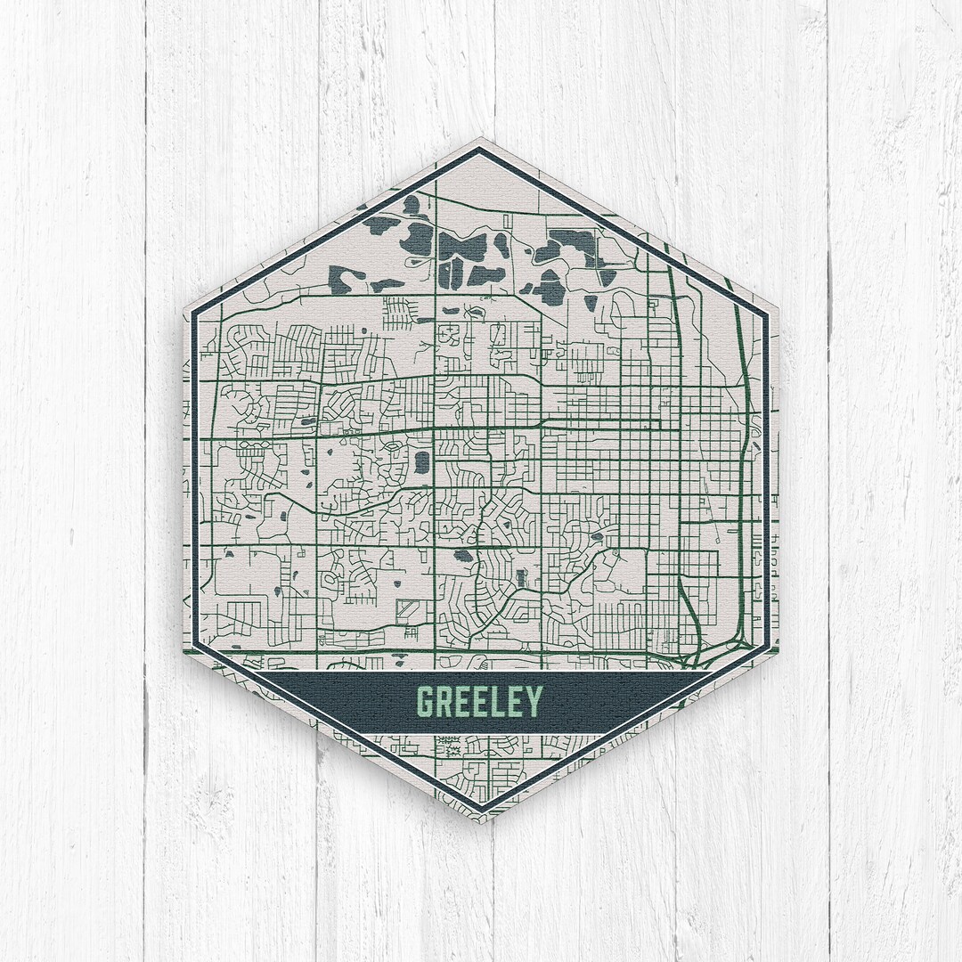 Greeley Colorado Map, Hexagon Map, Hexagon Canvas, Travel Collection ...