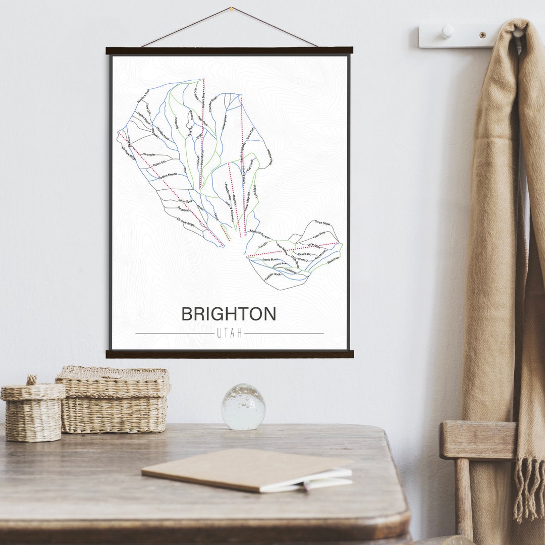 Brighton Utah Ski Trail Map | Hanging Canvas of Brighton Ski Resort ...
