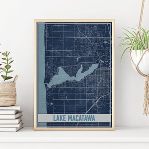 Lake Macatawa Michigan Map Print | Lake Macatawa Magnetic Poster Frame ...