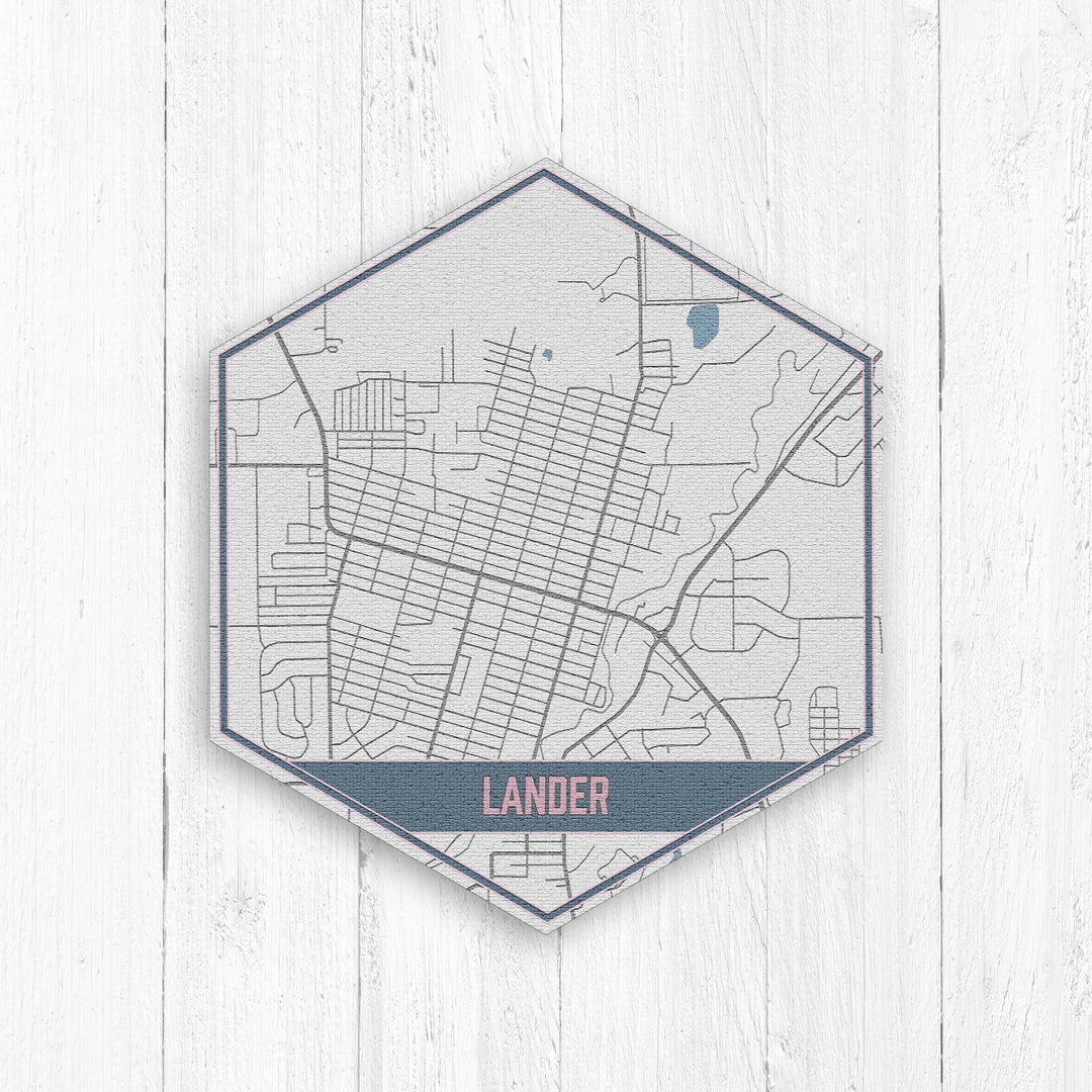 Lander Wyoming Street Map, Lander Wyoming Hexagon, Gray and Blue Street ...