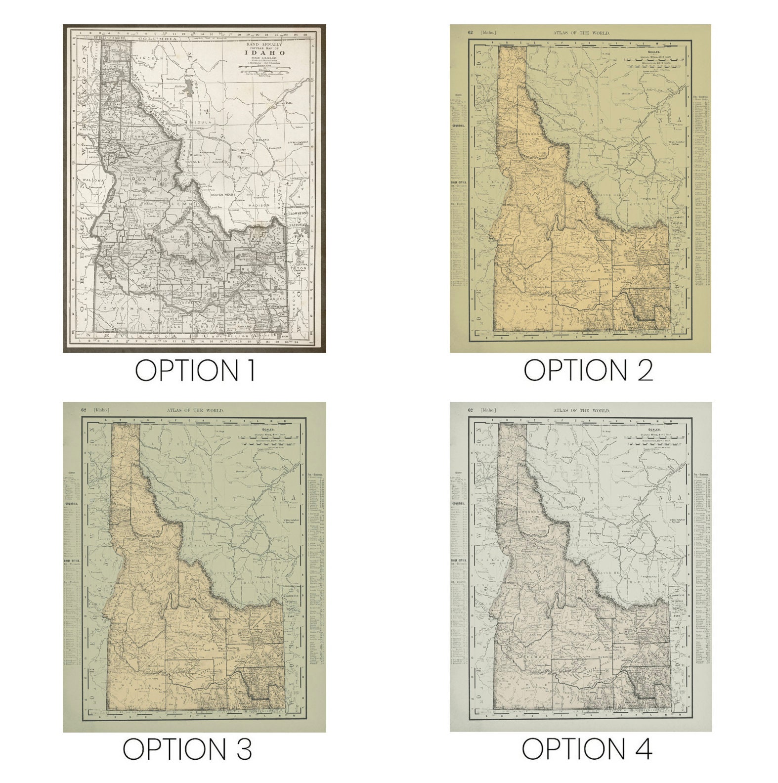 Idaho Antique State Map Print Idaho Canvas Map Art Printed | Etsy