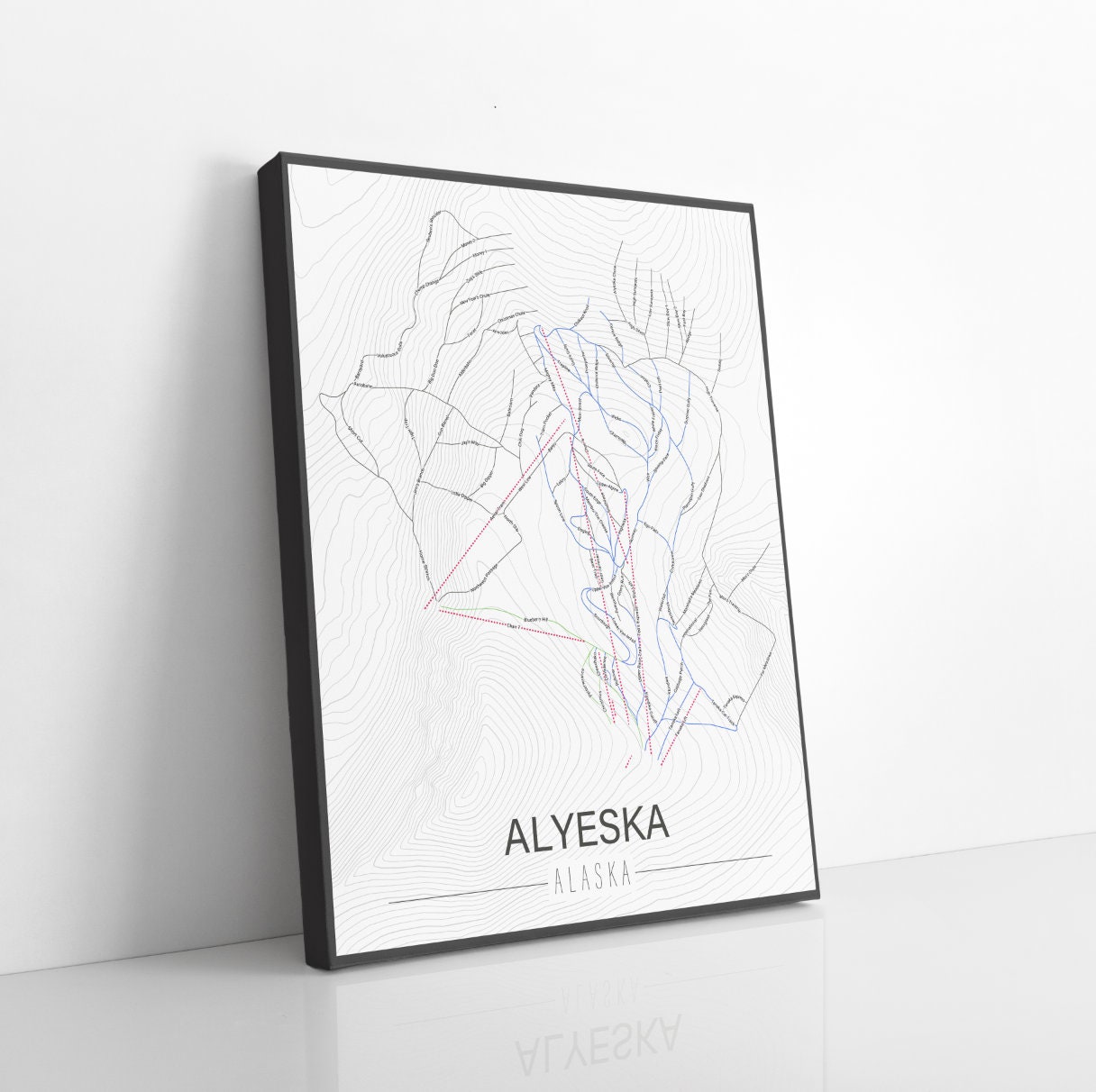 Alyeska Alaska Ski Trail Map | Hanging Canvas of Alyeska Ski Trail ...