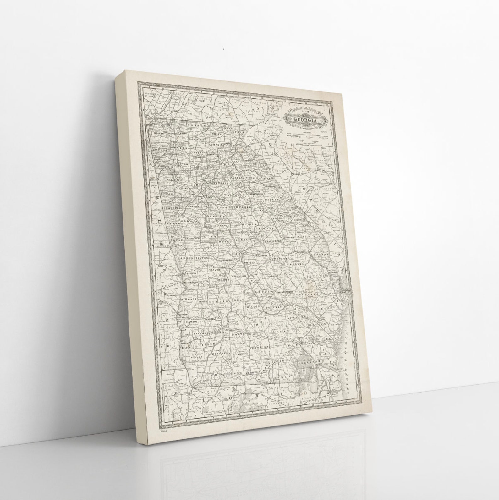 Georgia Antique State Map Print Georgia Canvas Map Art | Etsy