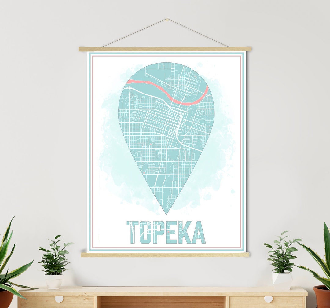 Topeka Kansas Street Map Marker Hanging Canvas Map of Topeka Printed ...