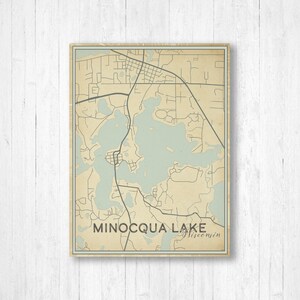 Minocqua Lake Wisconsin Street Map Print | Minocqua Lake Magnetic ...