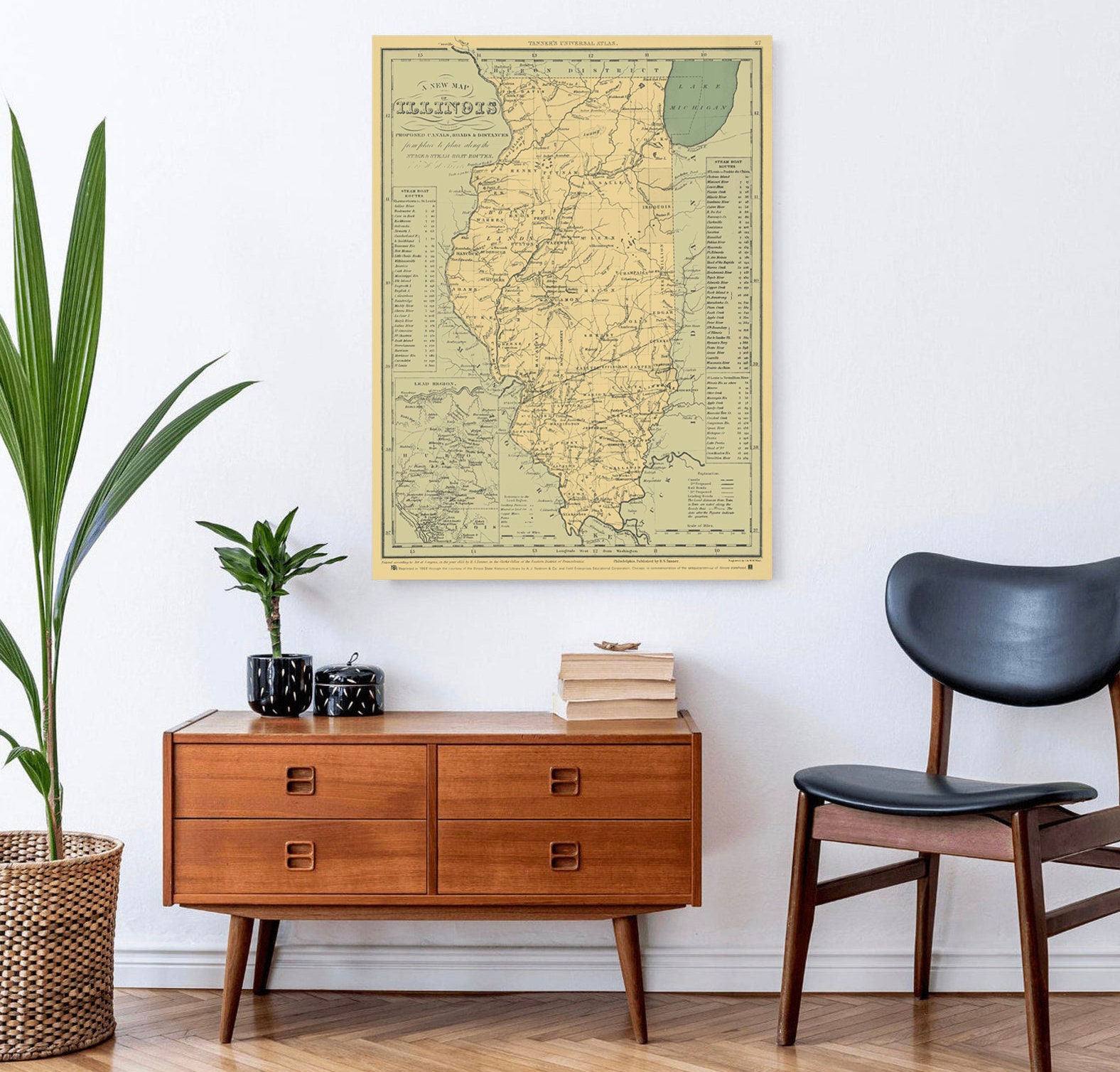 Illinois Antique State Map Print Illinois Canvas Map Art | Etsy