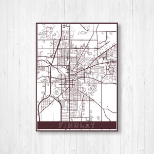 Findlay Ohio Street Map Print | Hanging Canvas Map of Findlay | Printed ...