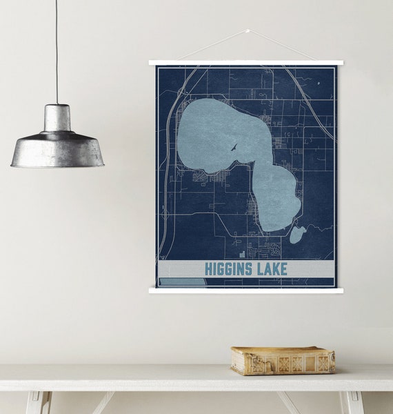 Higgins Lake Michigan Map Print Higgins Lake Magnetic Poster | Etsy