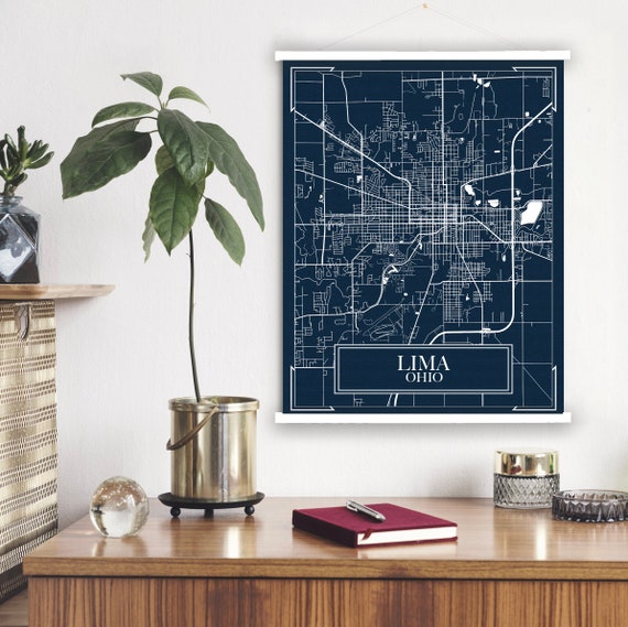 Lima Ohio Blueprint Street Map Hanging Canvas Map of Lima | Etsy
