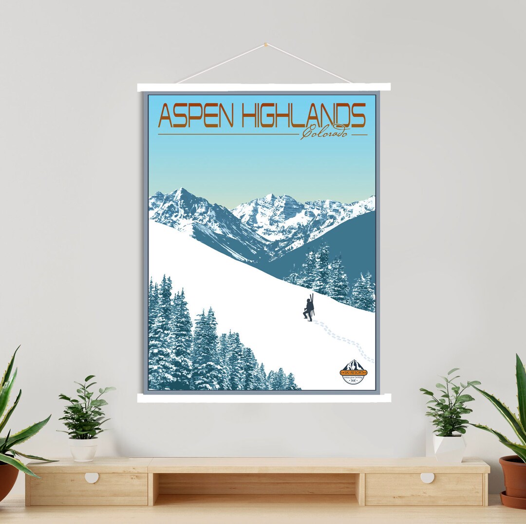 Aspen Highlands Colorado Modern Illustration Print | Hanging Canvas of ...