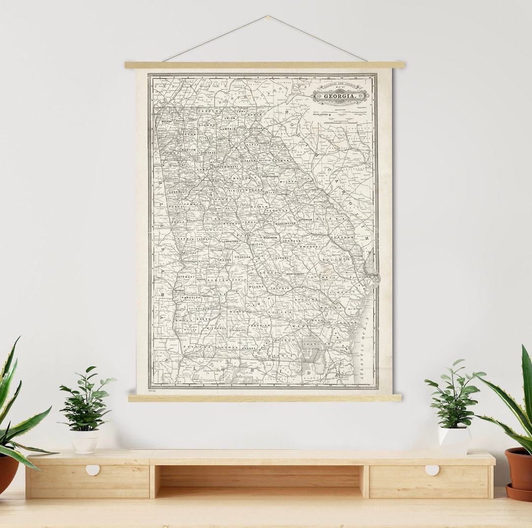 Georgia Antique State Map Print | Georgia Canvas Map Art | Printed ...