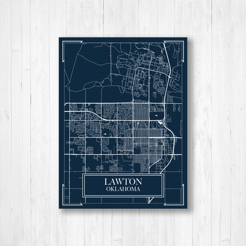 Lawton Oklahoma Blueprint City Street Map Hanging Canvas Map | Etsy
