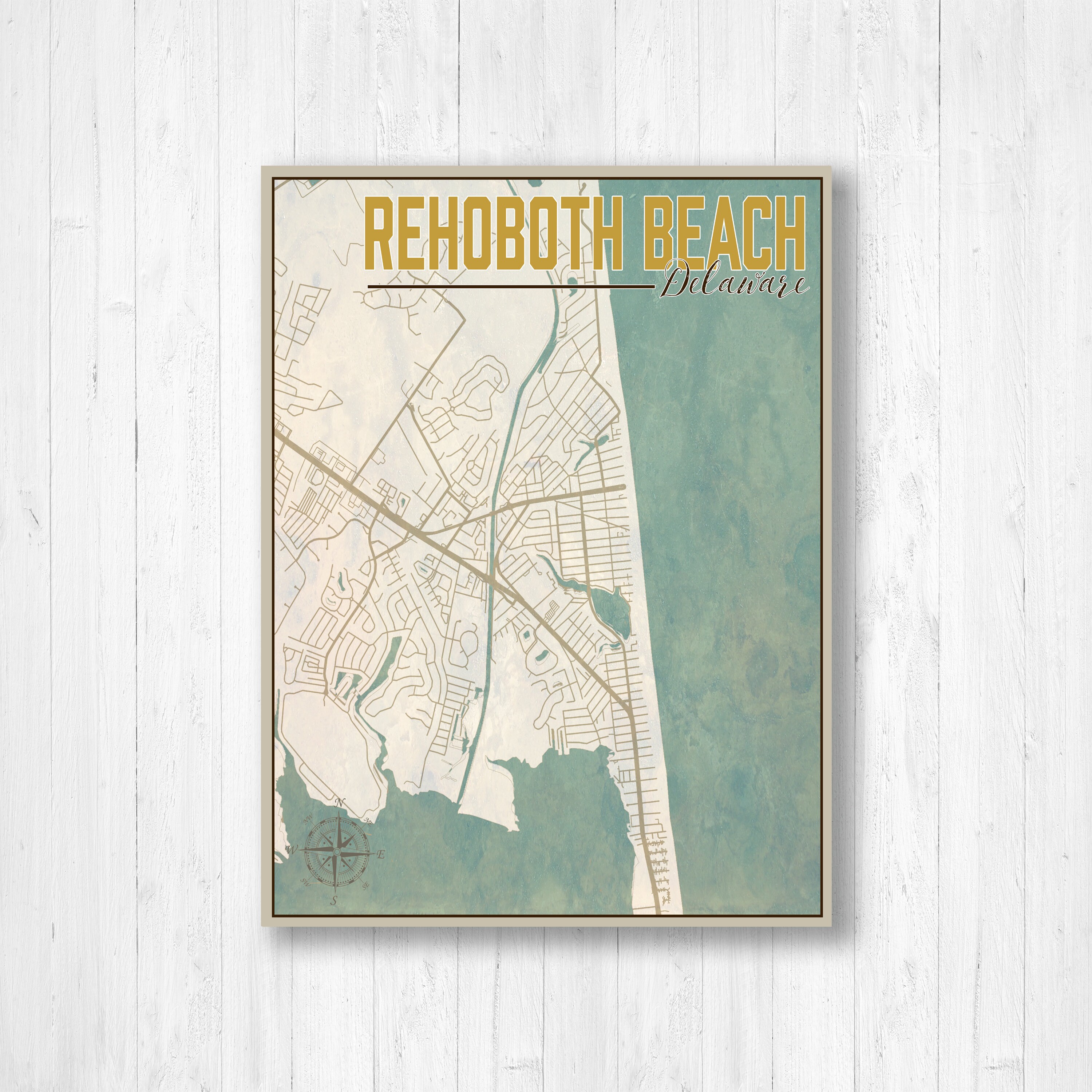Rehoboth Beach Delaware Street Map | Hanging Poster of Rehoboth Beach ...