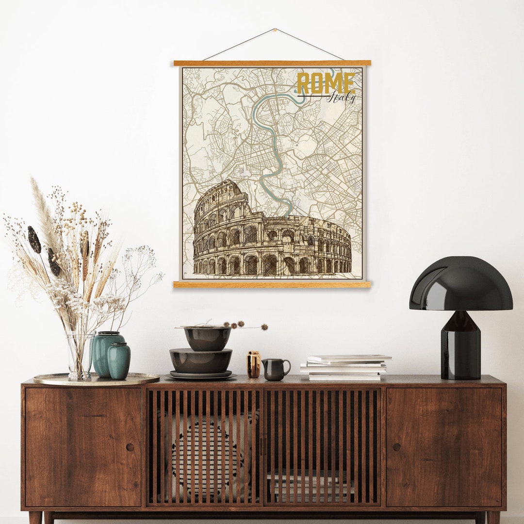 Rome Italy City Street Map | Hanging Canvas Map of Rome | Printed ...