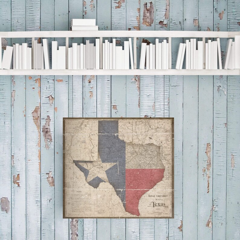 Texas Vintage State Flag Map Print Texas Hanging Canvas Map | Etsy