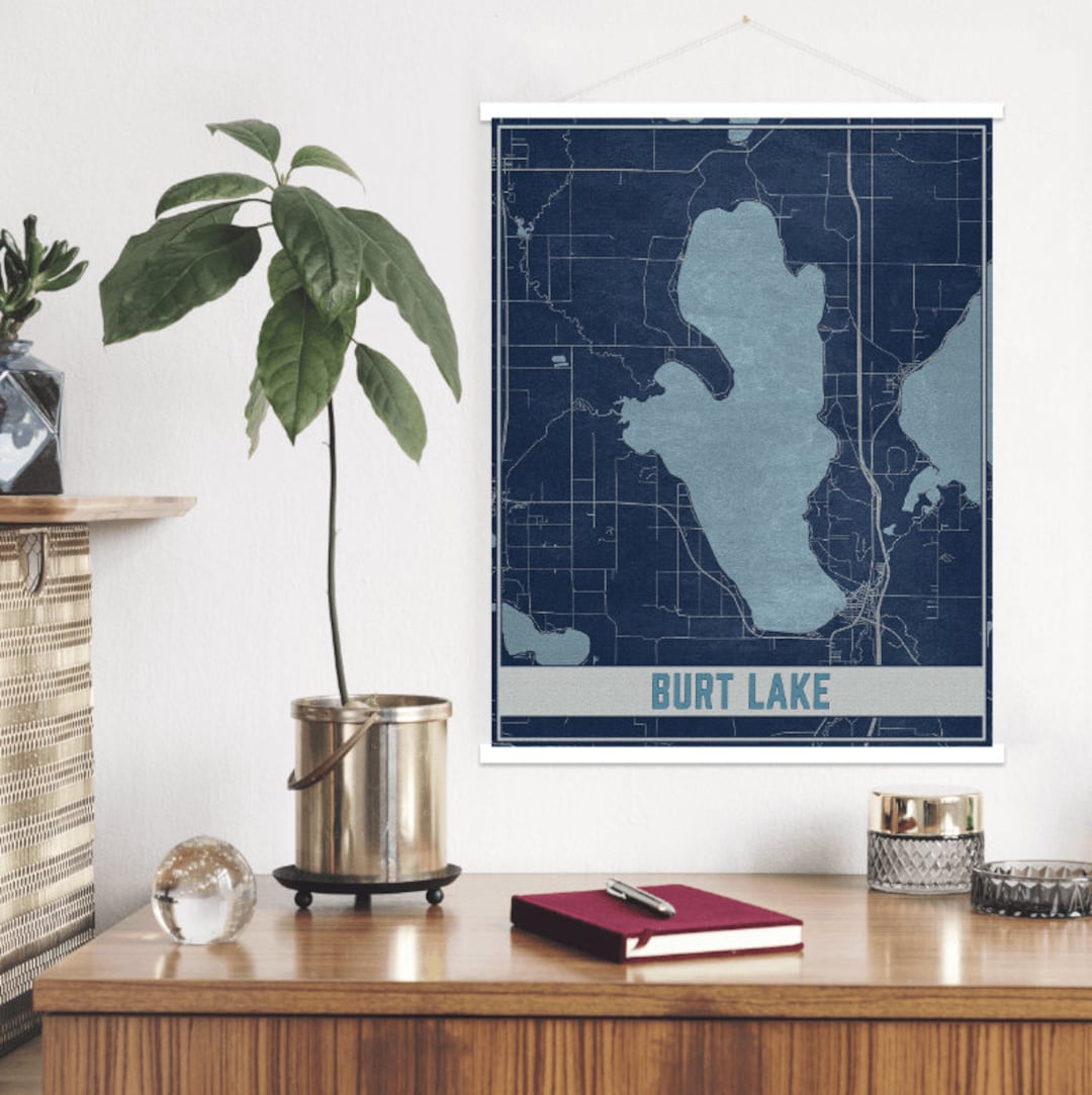 Burt Lake Michigan Map Print | Burt Lake Magnetic Poster Frame ...