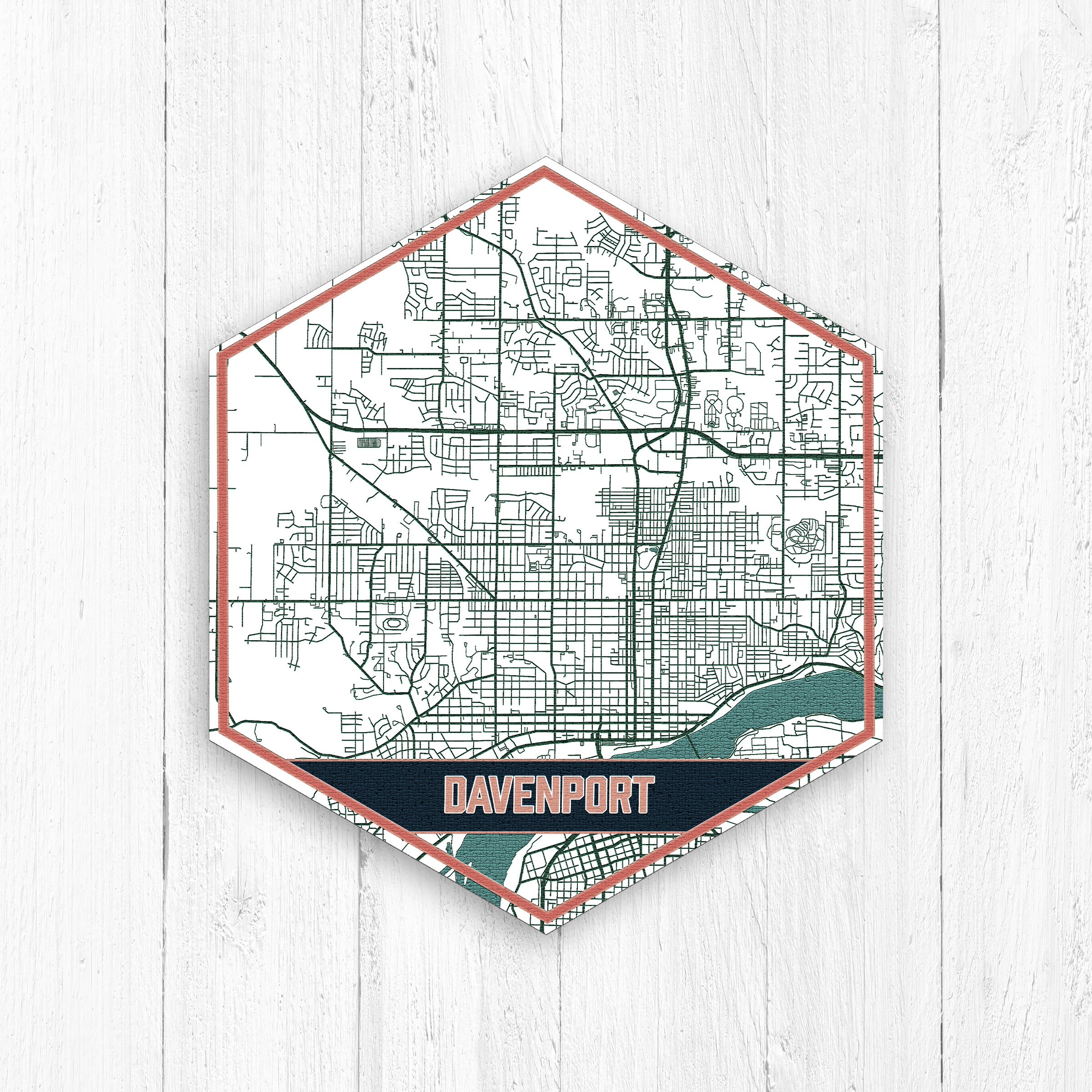 Davenport Iowa Map Hexagon Canvas by Printed Marketplace | Etsy