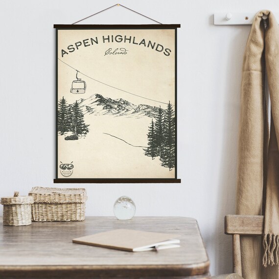 Aspen Highlands Colorado Ski Resort Sketch Print Hanging | Etsy
