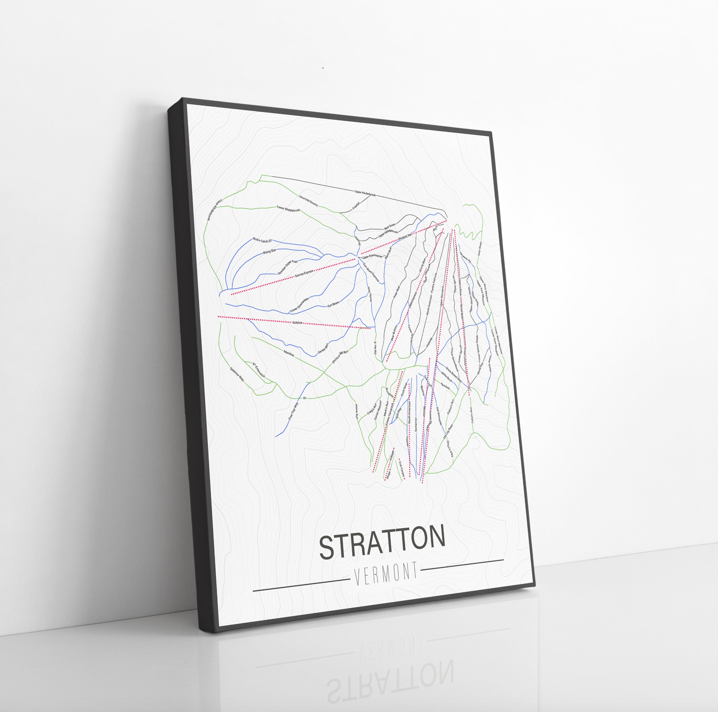 Stratton Vermont Ski Trail Map | Hanging Canvas of Stratton Ski Trail ...