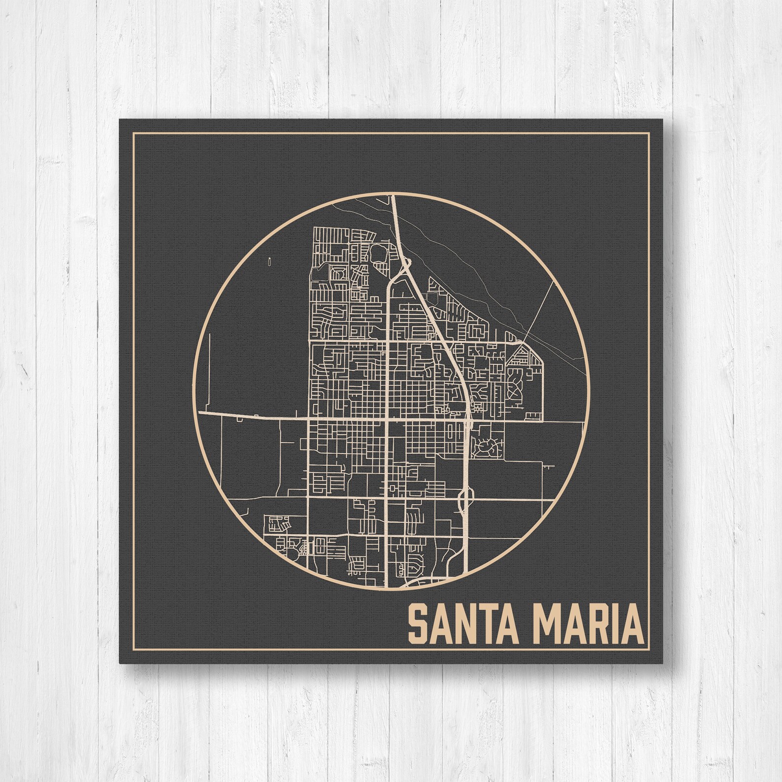 Santa Maria California Square Street Map Hanging Canvas Map | Etsy