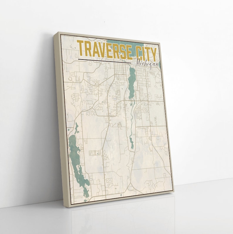 Traverse City Michigan Vintage Street Map | Hanging Canvas Map of ...