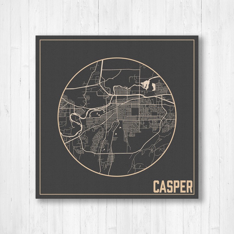 Casper Wyoming Square City Street Map Hanging Canvas Map of - Etsy UK
