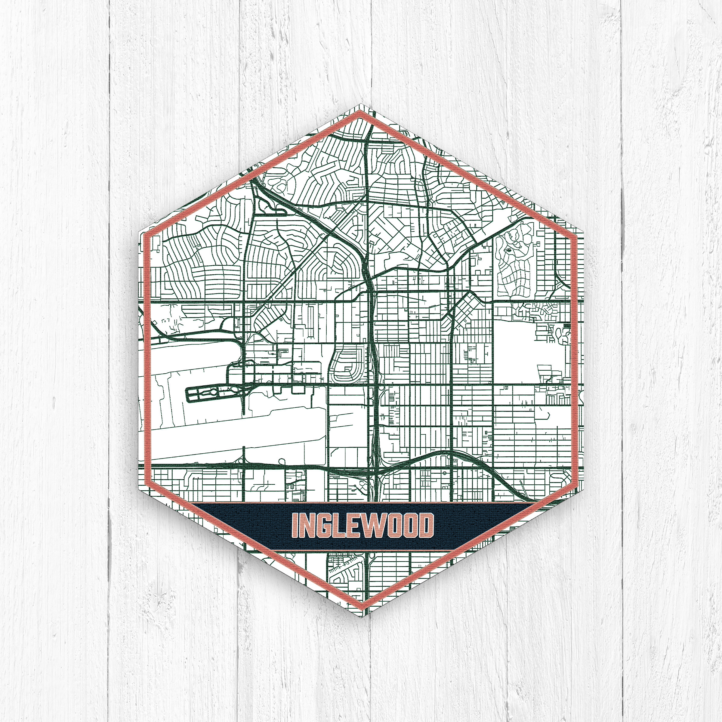 Inglewood California Map Hexagon Map Hexagon Canvas Travel | Etsy