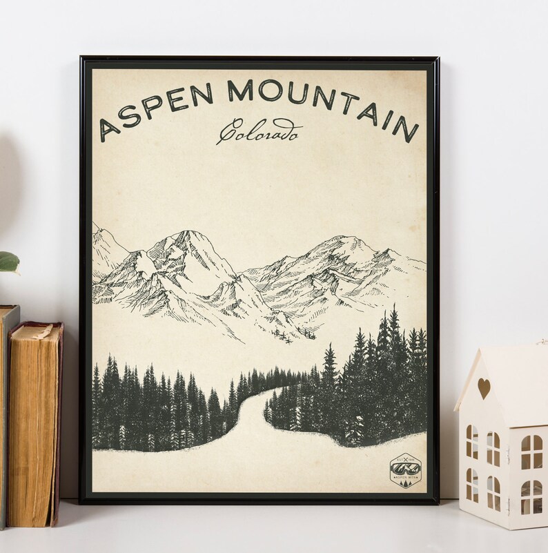 Aspen Mountain Colorado Ski Resort Sketch Print | Hanging Canvas of ...