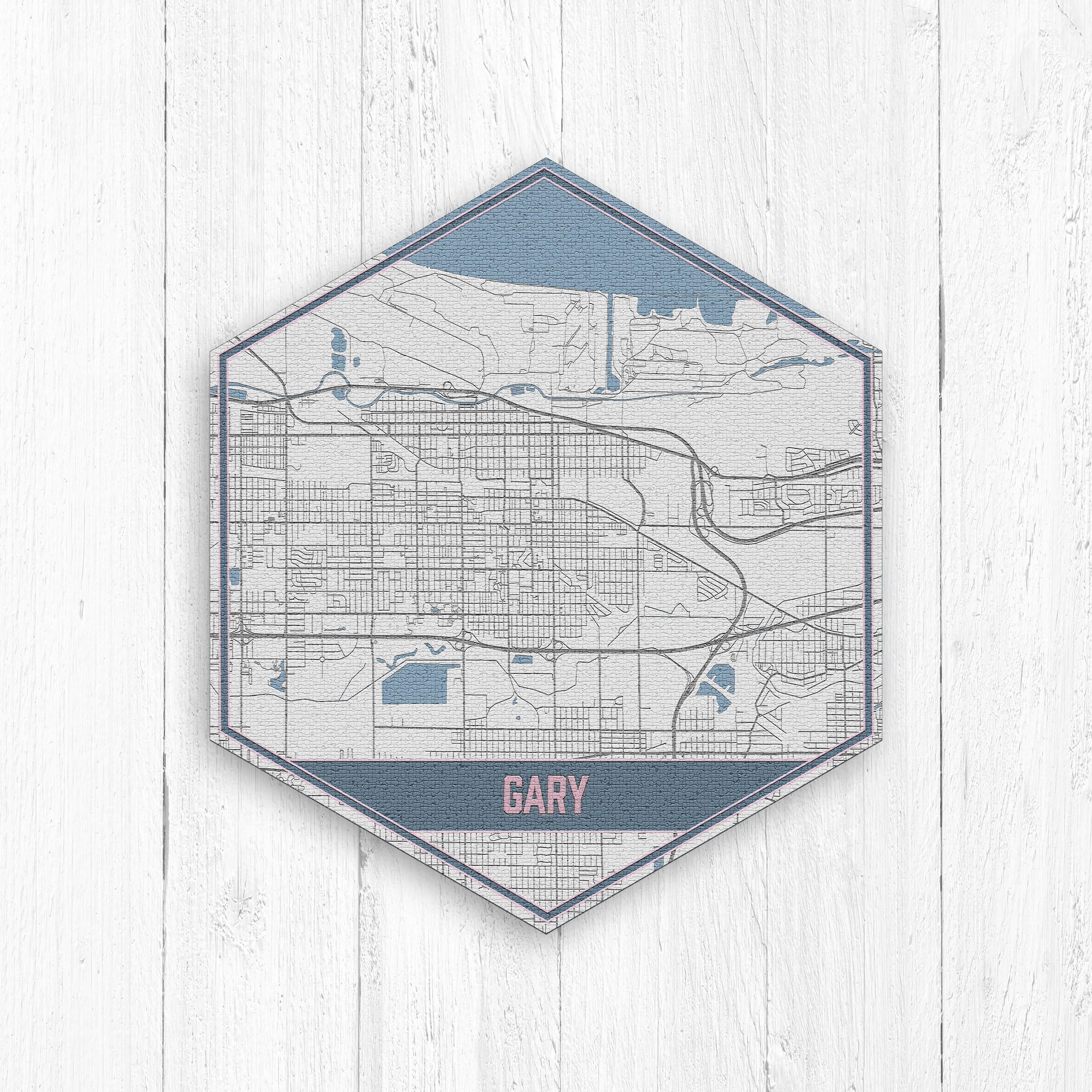 Gary Indiana Street Map Gary Indiana Hexagon Gray and Blue - Etsy